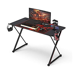 DESIGNA 47'' Gaming Desk, X-Shape Computer Desk with Free Mouse pad, Cup Holder& Headphone Hook & Controller Stand, Gamer Workstation for Home Office, Black