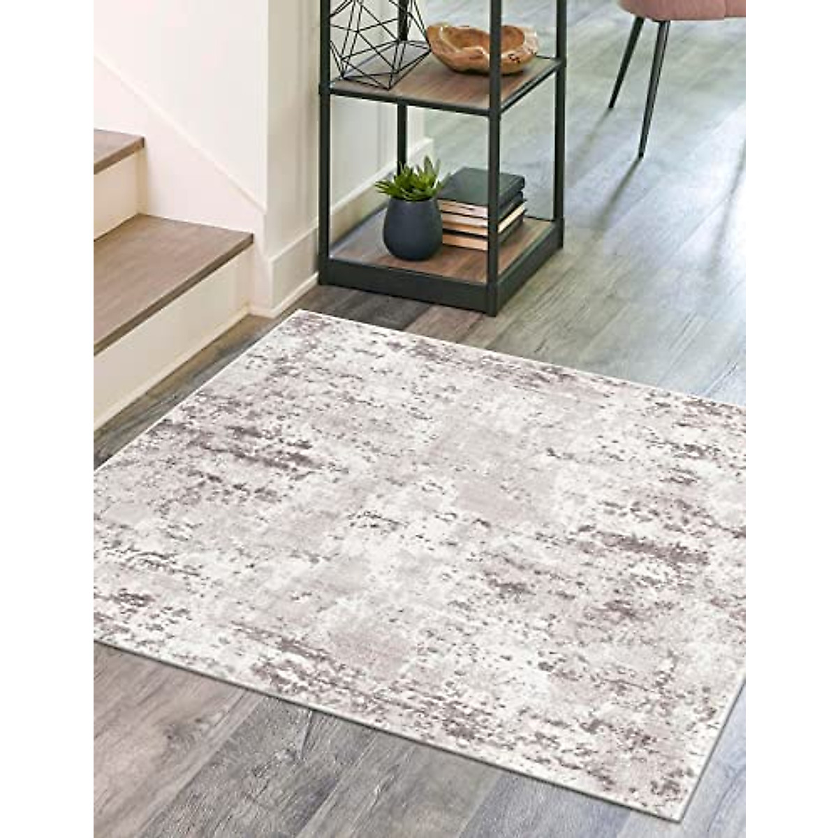 Unique Loom Eos Collection Area Rug - Borealis (6' Square, Stone Gray/Ivory)