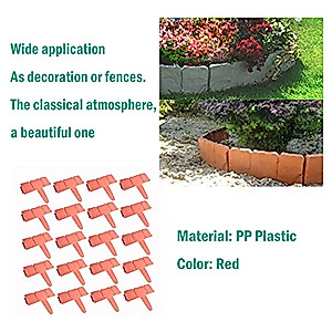 TINVHY 20-Pack Home Garden Border Edging Plastic Red Stones Effect Fence Fit for Lawn Yard Flower Plant Edging