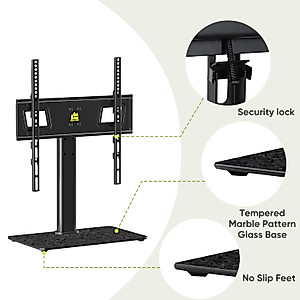 FORGING MOUNT Universal Swivel TV Stand with Tempered Glass Base for 26-55" TVs-Height Adjustment Tabletop TV Base Stand Mount, Holds up to 88lbs, Max VESA 400x400mm