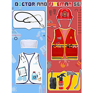 Hungdao 6 Sets Kids Dressing up Costumes, Toddler Dressing up and Pretend for Age 6-10 for Dress up Police,fireman, Doctor,construction Worker, Chef and Explorer