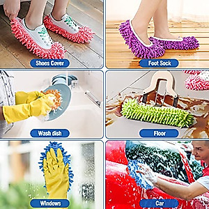 10Pcs Mop Slippers for Floor Cleaning Washable Shoes Cover Soft Microfiber Dust Mops Mop Socks Reusable for Women Men Kids Foot Dust Hair Cleaners Sweeping House Office Bathroom Kitchen