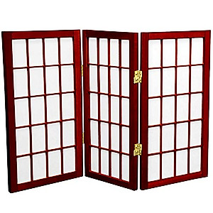 2 ft. Short Desktop Window Pane Shoji Screen - Rosewood - 3 Panels