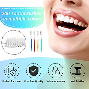 Disposable Toothbrushes Individually Wrapped Toothbrushes Medium Soft Bristle Tooth Brush Manual Disposable Travel Toothbrush Set for Adults Kids Travel Toiletries, 4 Colors (200 Pieces)