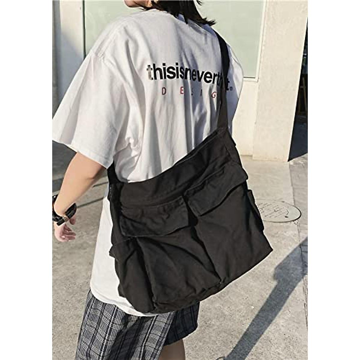 Women Men Canvas Messenger Bag Large Hobo Bag with Multiple Pockets Canvas Crossbody Shoulder Bag Messenger Tote Bag Handbag