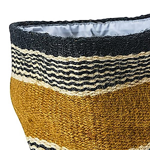 Main + Mesa Woven Jute Baskets with Liner, Black/Mustard, Set of 2 Sizes