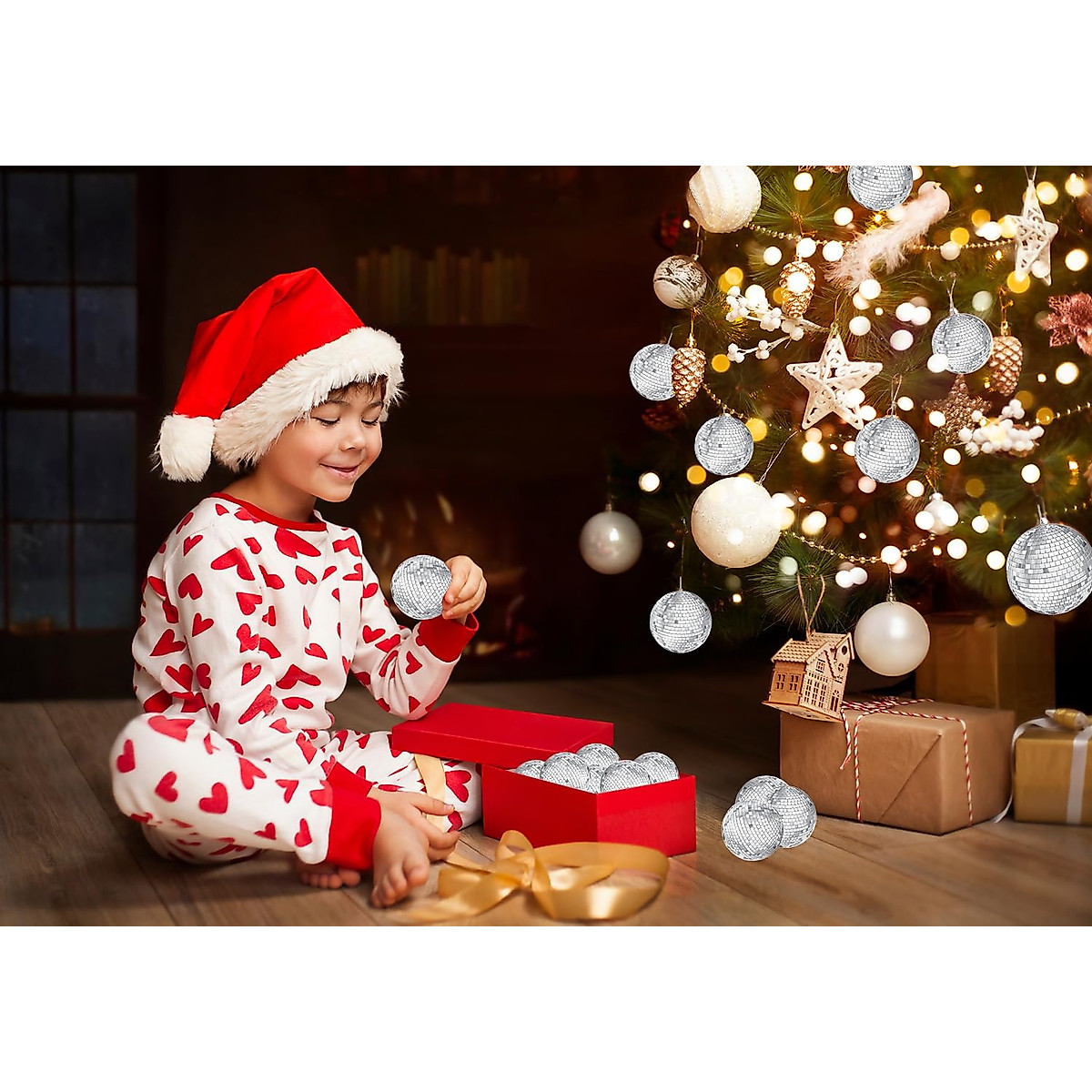 The Dreidel Company Mirror Disco Ball 2" Inch Silver Hanging Ball with Attached String for Hanging, Reflects Light, Party Favor (Pack of 24)