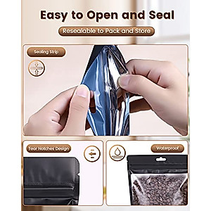 Resealable Bags, Mylar Bags Smell Proof Bags with Clear Window,Packaging Bags for Storage Coffee Beans, Cookie, Lipstick, Candy，150 Pieces， 6"x9"&4"x6"