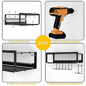SRIWATANA Power Tool Organizer Wall Mounted, 2-Tier Heavy Duty Metal Storage Rack for Handheld and Power Tools, Utility Holder, Cordless Drill Storage, Black