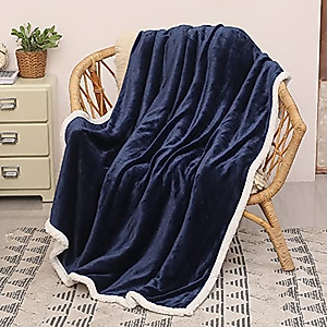 Catalonia Navy Blue Sherpa Fleece Throw Blanket, Super Soft Mink Plush Couch Blanket, TV Bed Fuzzy Blanket, Fluffy Comfy Warm Heavy Throws, Comfort Caring Gift, 50x60 inch