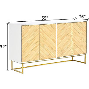 Sideboard Buffet Cabinet Storage Cabinet with Door and Golden Metal Legs, White Coffee Bar Cabinet Buffet Cabinet Accent Cabinet for Kitchen Living Room, Living Room, Entryway (55 Inch)