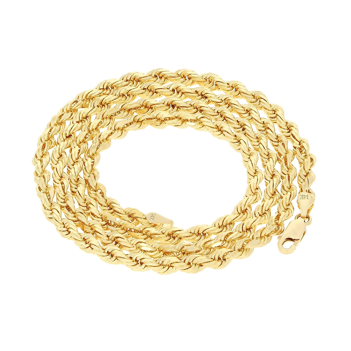 Nuragold 14k Yellow Gold 4mm Rope Chain Diamond Cut Necklace, Mens Womens Jewelry 16" 18" 20" 22" 24" 26" 28" 30"