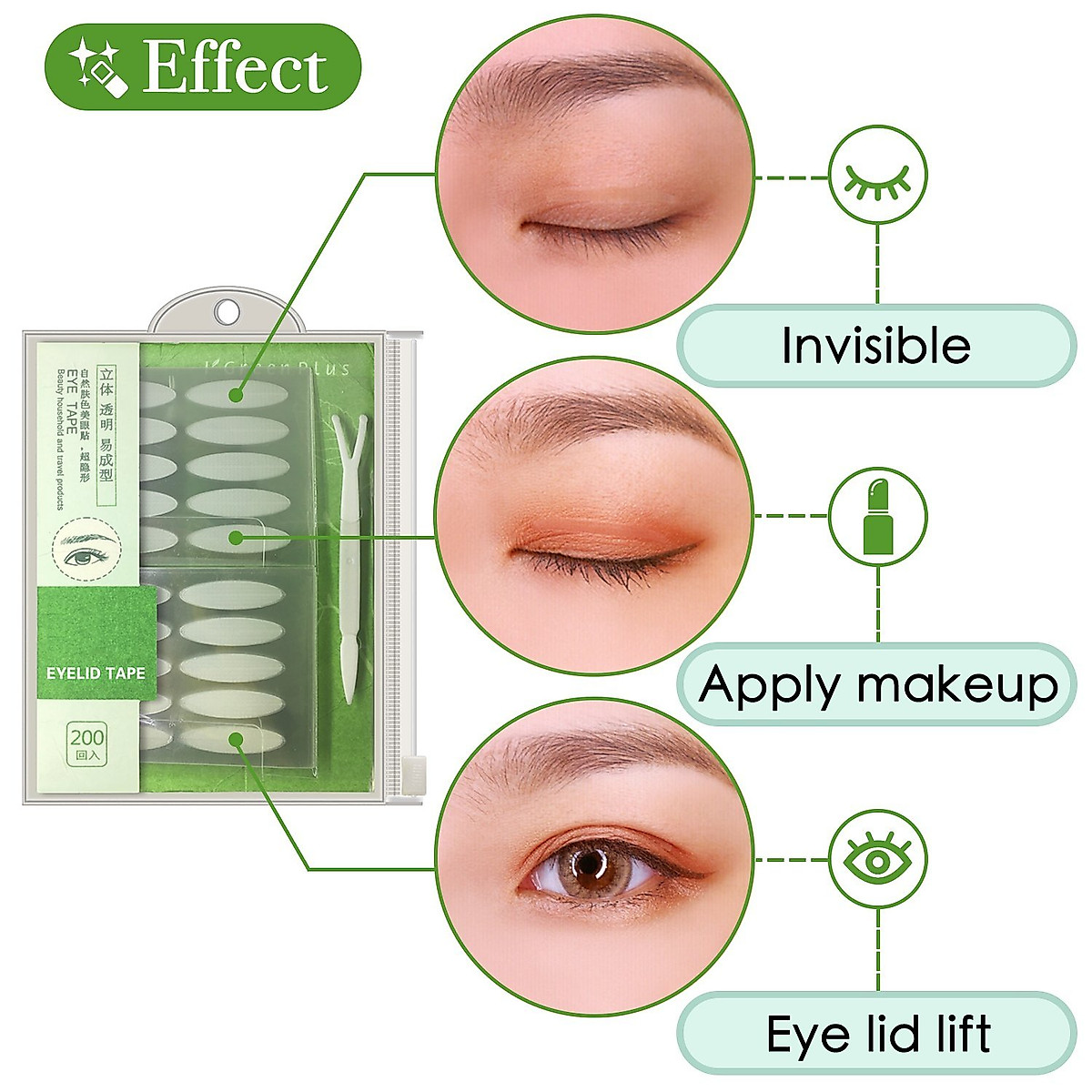 200 Pairs Natural Invisible One Side Eyelid Tape Stickers Waterproof Breathable Self-Adhesive Eyelid Lift Strip, Instant Eye Lift Without Surgery, Perfect for Uneven Droopy Hooded eyelids