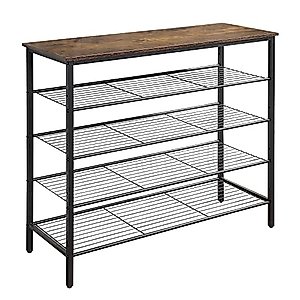 HQXING 5-Tier Shoe Rack Organizer, Metal Mesh Shoe Storage Shelf, for Entryway, Hallway, Closet, Dorm Room, Industrial, Rustic Brown