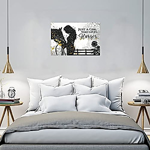 Rustic Farmhouse Horse Wall Art Decor Just A Girl Who Loves Horses Posters Country Style Wall Decor Inspirational Wall Art Rustic Posters Print for Girls Bedroom Nursery Decor 16x24 Inch Unframed