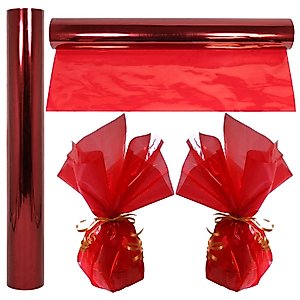 AnapoliZ Cellophane Wrap Roll Red | 100’ Ft. Long X 16” in. Wide | 2.3 Mil Thick Transparent Red | Gifts, Baskets, Treats, Cellophane Wrapping Paper | Colorful Cello Christmas, Holiday Color