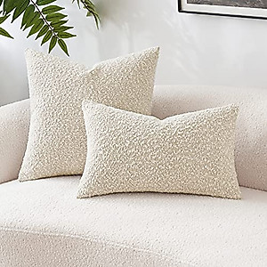 MIULEE Decorative Throw Pillow Cover 12 x 20 Inch Beige Pillowcase Lumbar Pillow Cover Textured Boucle Sofa Couch Home Decors for Living Room Woven Modern Cushion Case