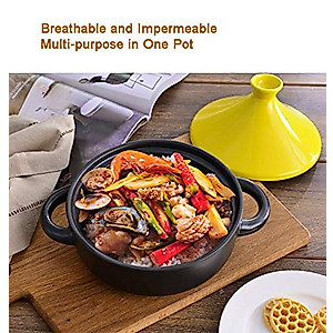 Tagine Pot with Handle, 20cm, Ceramic Pot, Casserole lid, Claypot Rice, High Temperature Resistance, Hand-Made Hand-Painted Taji Pot Slow Cooker Clay/White 1