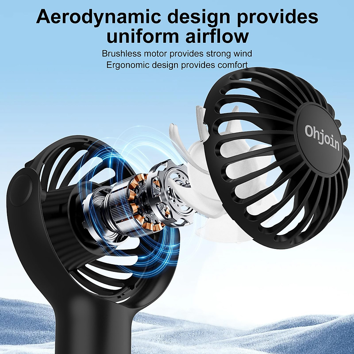 Ohjoin 2 IN 1 Mini Portable Handheld Fan with Keychain Stand, Personal Powerful Cooling Fan, Small Battery Operated Table Fan, Quiet Hand Fan, USB Rechargeable, Birthday Gifts for Men Women (Black)