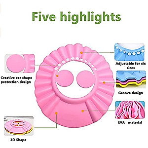 Kangwell Shower Cap Bathing Cap | with Earshield Soft Adjustable Visor Hat Safe Shampoo Shower Bathing Protection Bath Cap for Elderly, Pregnant and the Disable Patient (PINK)