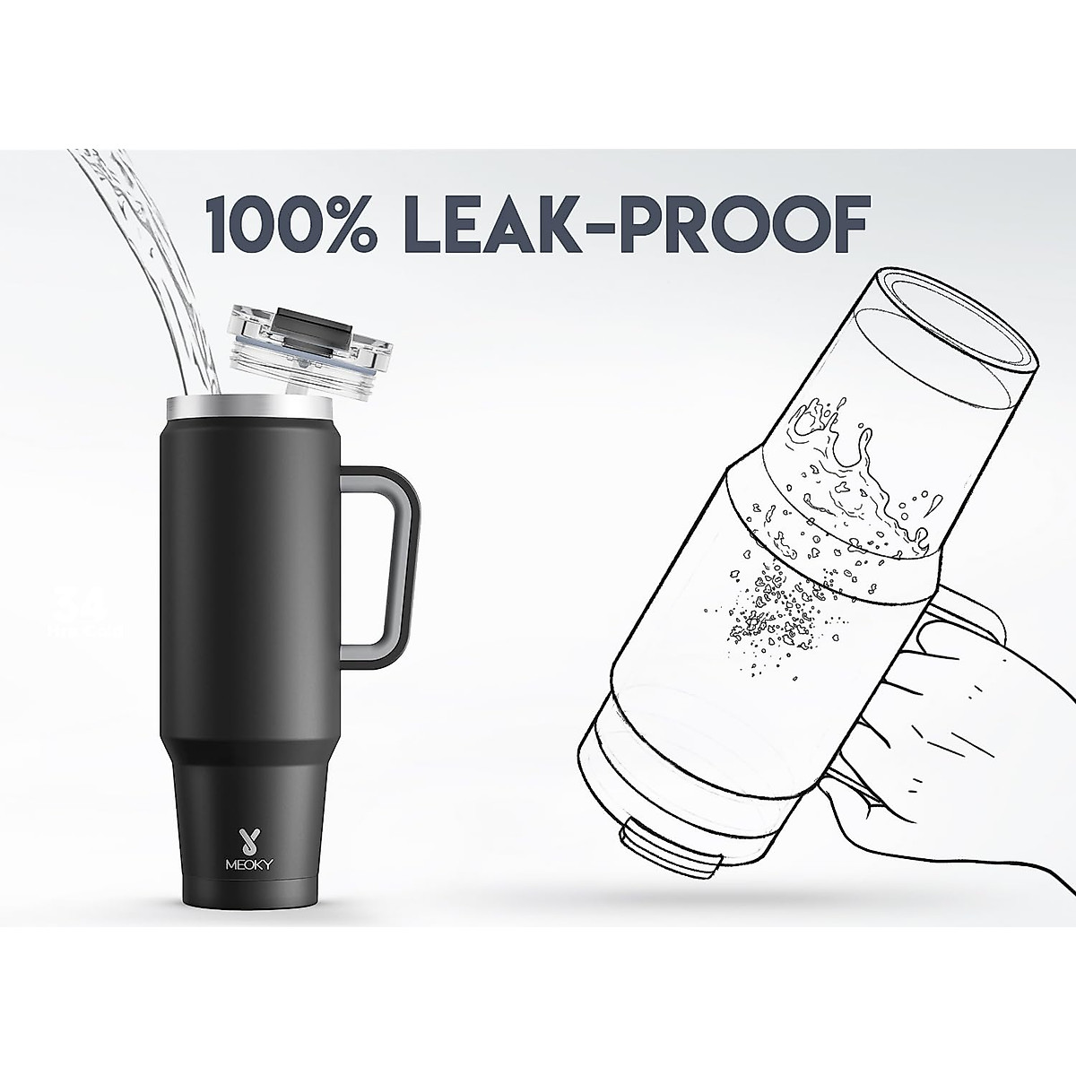 Meoky 40 oz Tumbler with Handle and Straw, Insulated Tumbler with Lid and Straw, Stainless Steel Travel Mug, Keeps Cold for 34 Hours, 100% Leak Proof, Fits in Car Cup Holder (Night)