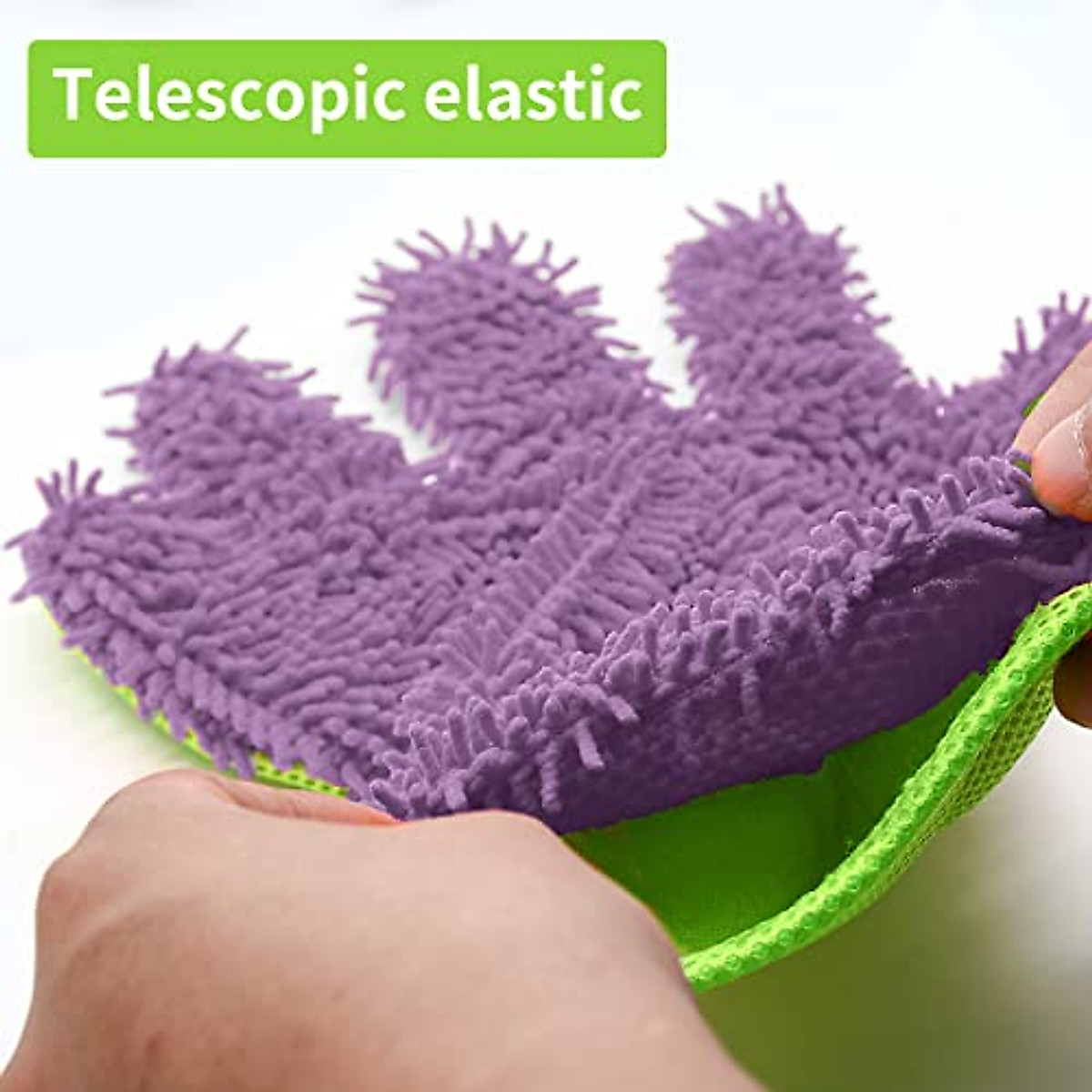 BokWin 1PCS Car Wash Mitt Scratch Free, 5-Finger Microfiber Wash Mitts, Car Interior Exterior Cleaning Gloves, Auto Chenille Washing Sponge Kits for Cleaning Wheel Tight Spot(Purple)