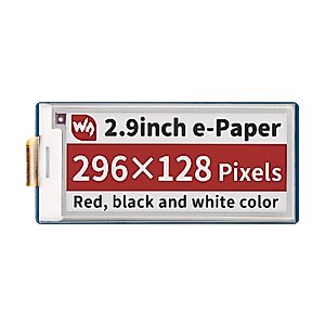 waveshare 2.9inch e-Paper Display Module for Raspberry Pi Pico, Red Black White Three Colors 296×128 Pixels E-Ink LCD Screen, SPI Interface Wide Viewing Angle, Paper-Like Effect