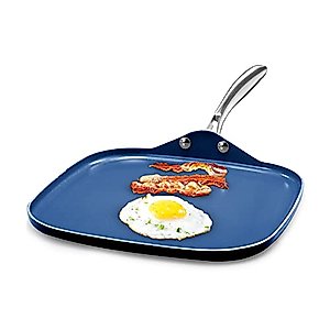 Granitestone Blue Nonstick 10.5” Griddle Pan/Flat Grill with Ultra Durable Mineral and Diamond Triple Coated Surface, Stay Cool Stainless-Steel Handle, Oven & Dishwasher Safe, 100% PFOA Free…