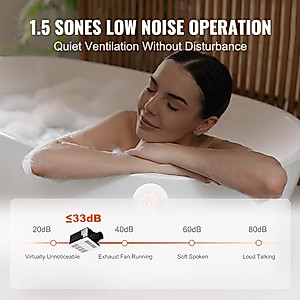 VEVOR Bathroom Exhaust Fan, 110 CFM Ventilation, 1.5sones Low Noise Operation, Remote Control, Cooling&Heating, LED Light 3000/4000/5000K, Airflow Speed&Light Brightness Adjustable, Timer