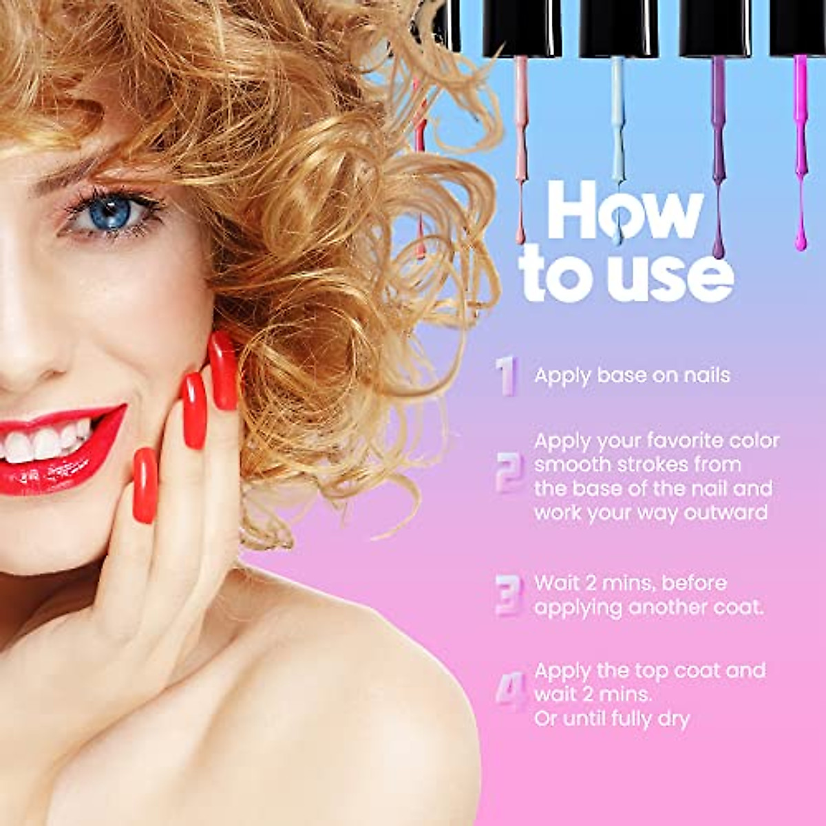 Nicole Miller 16 Colors Nail Polish Set + 2 Base Coats + 2 Top Coats – Glossy Colors Manicure Set - Long Lasting Fingernail and Toenail Polish for Women and Teen Girls