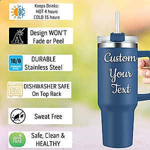 Personalized 40oz Tumbler with Handle and Straw Custom Insulated Cups with Engraved Name Birth Month Flowers Stainless Steel Travel Coffee Mug Customized Gifts for Women Men