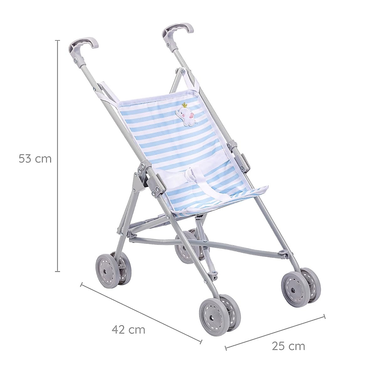 JC Toys Boutique | Folding Umbrella Doll Stroller for Children 2 Years Plus, Blue Stripes and Soft Embroidery | Sturdy Metal Frame | Pretend Play with Dolls up to 18” Long | Seat Belt