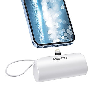 amelema Small Portable Charger for iPhone, 5000mAh Power Bank Fast Charging Portable Phone Charger Compact Battery Pack Compatible with iPhone 14/14 Pro Max/13/12/11/X/8/7/6, White