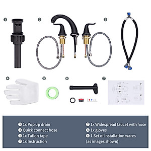 WOWOW Widespread Bathroom Faucet 3 Hole Black Widespread Faucet 8 Inch Center Bathroom Faucets Pop Up Drain Assembly Vanity Faucet Double Handle High Arc Lavatory Bathroom Basin Faucet Sink Faucets