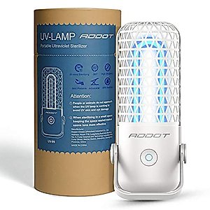 ADDOT Mini Portable UVC, UV Light Sanitizer lamp, Ultraviolet Ozone Double Germicidal Lamp - Sanitize for Small Spaces, Hotels, Kitchen, Car, EPA Registered (white2)
