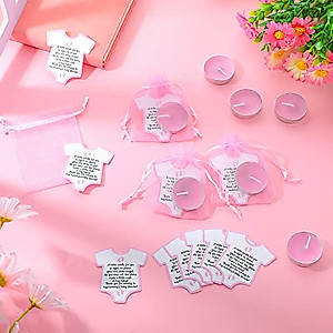 50 Sets Pink Baby Shower Favors Tea Light Candles for Guests Cute Decorations with Pink Cards and Organza Bags for Girls Friend Baby Shower Gender Reveal Party Favors (Pink), Unscented