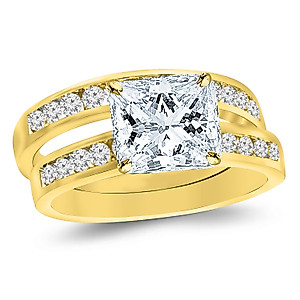 1.7 Carat t.w. Classic Channel Set Wedding Set Bridal Band & Diamond Engagement Ring with a 1 Ct Forever Brilliant Princess Moissanite Center