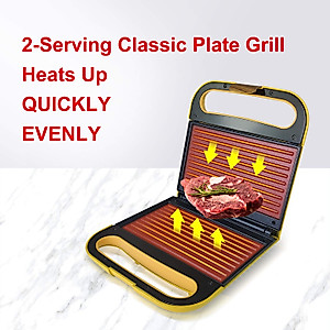 Health and Home Electric Indoor Grill, Panini Press, Gourmet Sandwich Maker, 303G-Yellow