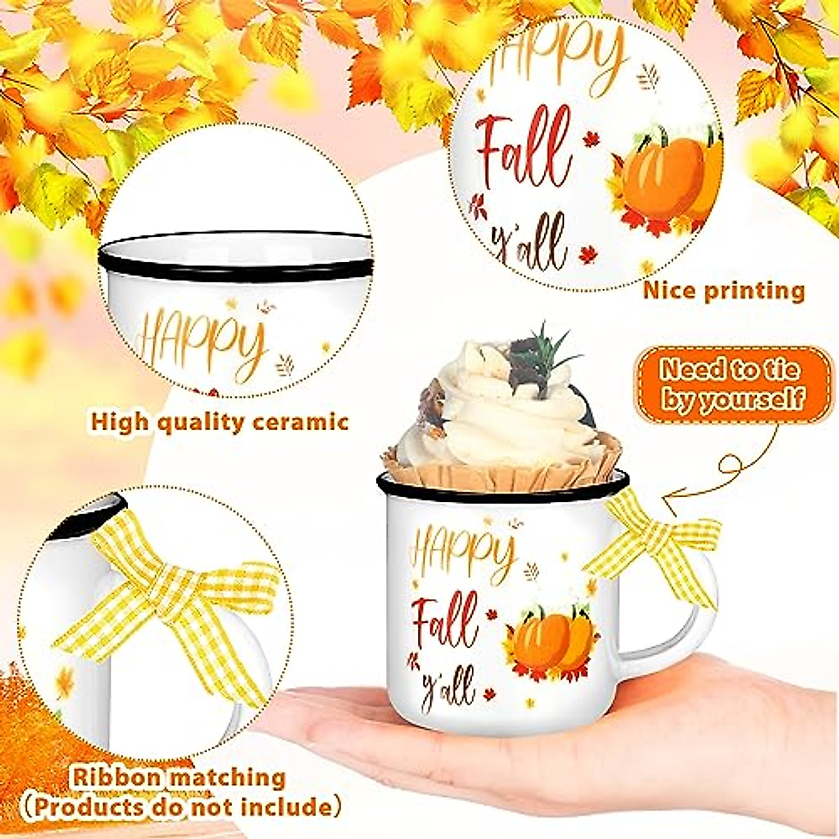 Lallisa 4 Pcs Fall Mini Coffee Mug Autumn Pumpkin Maple Leaf Mini Coffee Cups Fall Tiered Tray Decor with Handle for Kitchen Farmhouse Thanksgiving Home Decoration Centerpieces Gift Centerpieces Party