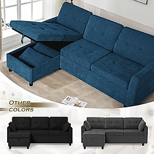 Lesofair 84" Chenille Sectional Sofa w/Tufted Cushions, L-Shaped Convertible Sofa w/Reversible Storage Chaise, Modern Couch w/Two Soft Pillows for Living Room, House, Blue