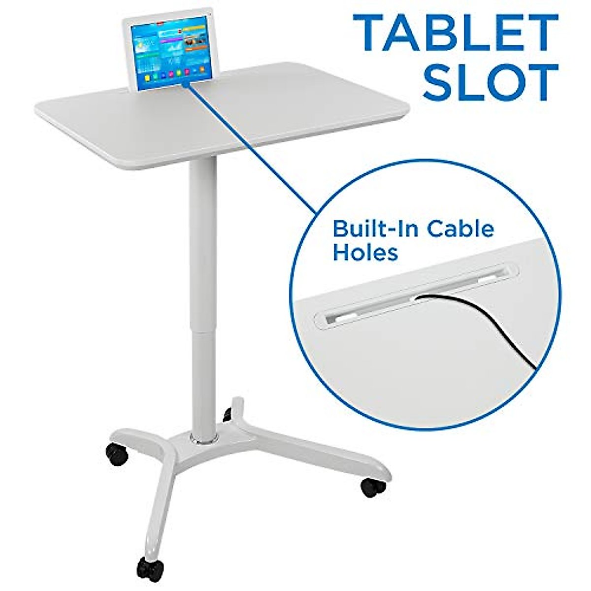 Mount-It! Standing Mobile Laptop Cart, Sit Stand Rolling Desk with Height Adjustable 31.1" x 20.5" Platform, Supports up to 17.6 lbs, White