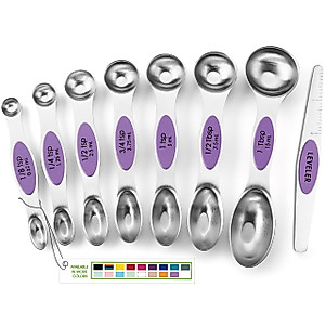 Spring Chef Stainless Steel Magnetic Measuring Spoons Set of 8 with Leveler, Nesting Metal Teaspoon & Tablespoon Measuring Spoons for Food, Heavy Duty Kitchen Gadgets for Baking & Cooking - Orchid