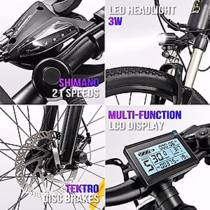 HOTEBIKE 350W Electric Bike for Adults with 36V 10AH Removable Hidden Battery, Electric Mountain Bike 27.5" Ebike for Men Women, Electric Bicycle with Shimano 21 Speed Gears