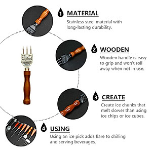 DOITOOL Ice Pick Stainless Steel Ice Crusher with Safety Wood Handle for Kitchen Tool, Three Prong Ice Pick Japanese Style Ice Chipper Bar Ice Picker Tool