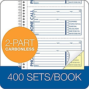 TOPS Phone Message Pad Call Book, Carbonless Paper 2 Part, 2 3/4 x 5, 400 Forms - 74620, White