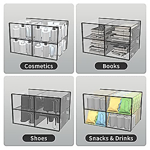 LUTSPC 12 Pack Shoe Boxes Clear Plastic Stackable, Shoe Storage with Magnetic Door, Shoe Organizer for Closet, Space Saving Stackable Shoe Container for Entryway, Under Bed, Wardrobe, Bathroom Storage (Black)