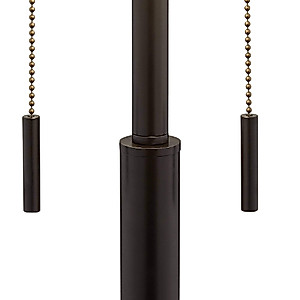 Franklin Iron Works Bernie Industrial Nightstand Table Lamp 25" High Set of 2 with Hotel Style USB Charging Port Rich Bronze Metal Fabric Drum Shade for Living Room Desk Bedroom House Bedside Home