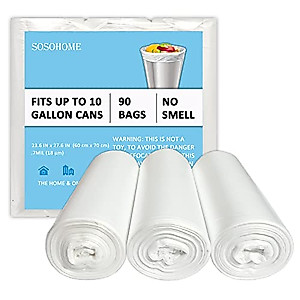 10 Gallon Trash Bags - 18 Micron Ultra Thick Strong Clear Medium Size Garbage Bin Liners for Office Kitchen, Fit 8-10 Gallon, 90 Count