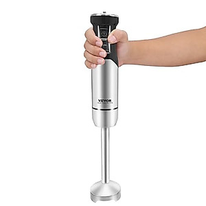 VEVOR Commercial Immersion Blender, 12-Speed Heavy Duty Immersion Blender, Stainless Steel Blade Copper Motor Hand Mixer, Portable Mixer with Measuring Cup, Whisk, Milk Frother, Silver