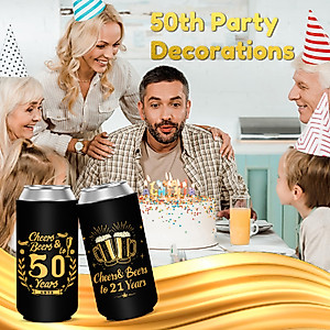 Slim Can Cooler Sleeves 12 Pack, Neoprene Skinny Can Coolers for 12 oz Standard Cans Cup,50th Birthday Party Favor Decorations for Men Women Funny Party Supplies (50th Birthday Party)